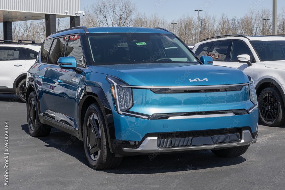 Kia EV9 EV Electric Vehicle display at a dealership. Kia offers the EV9 ...
