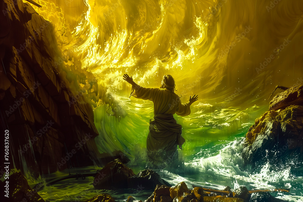 Painting of Moses parting the Red Sea is a defining moment of faith and ...