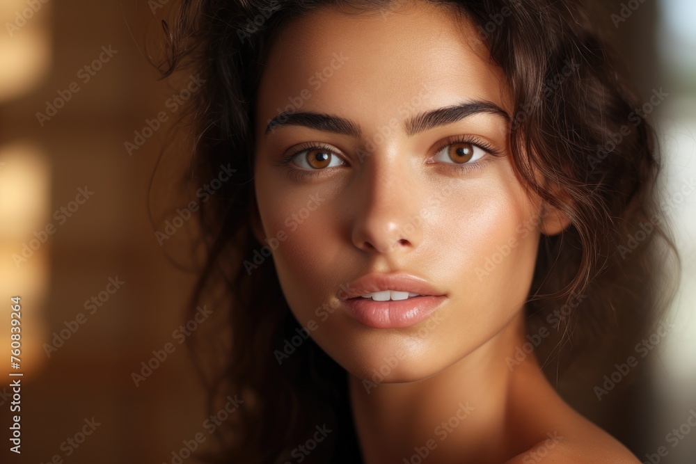 Brazilian woman model with perfect skin look at camera. Spa beauty ...