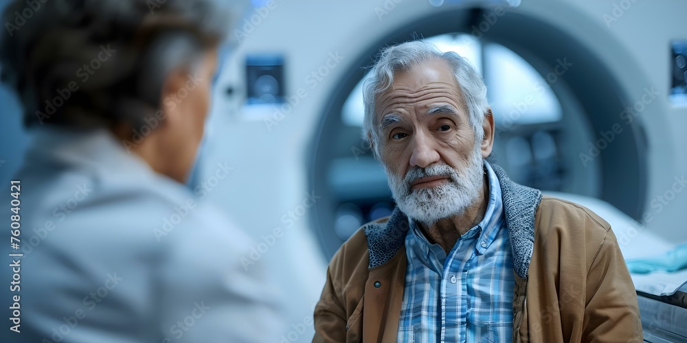 Elderly person undergoing MRI for neurological diagnosis and treatment ...
