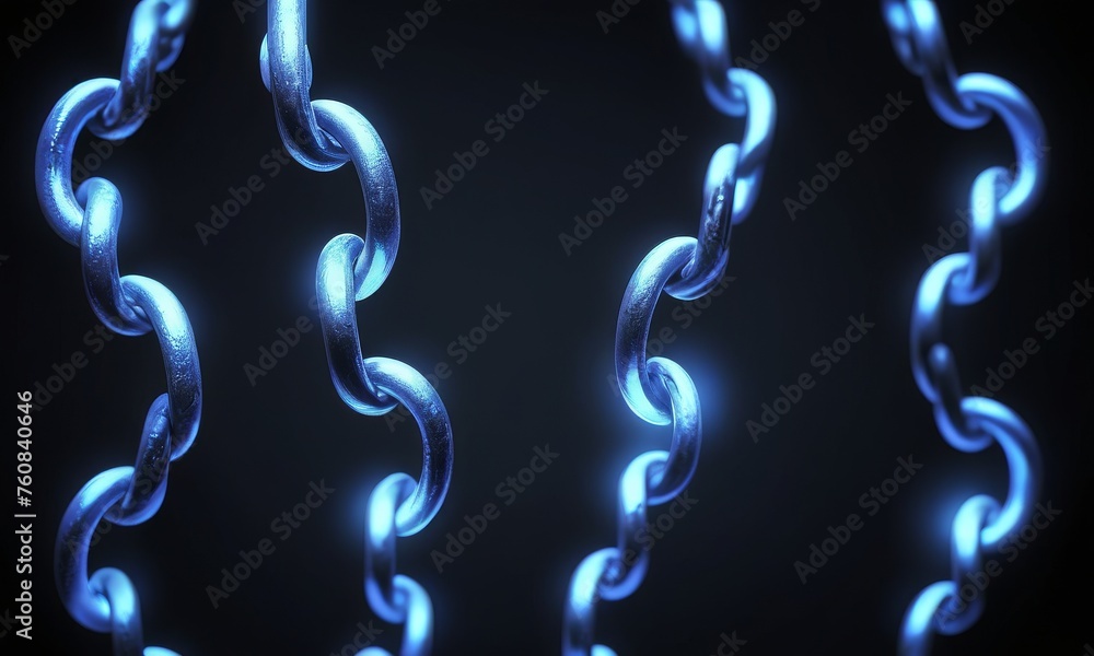 Calm blue light softly highlights the contours of interlinked metal ...