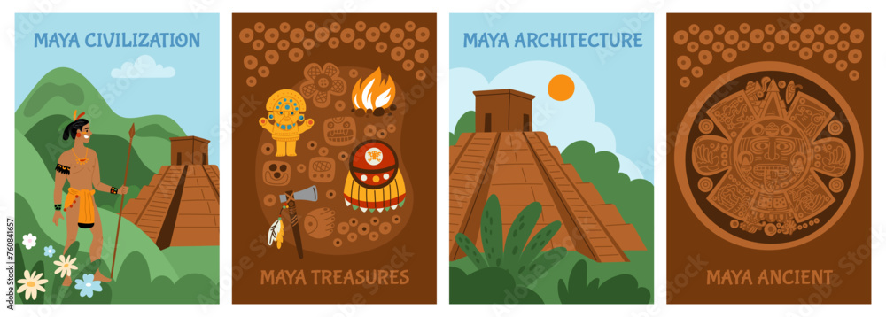 Maya civilization cards. Ancient culture. Aztecs or Incas traditions ...