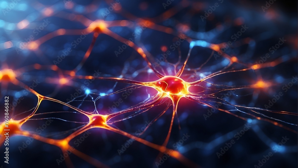 Close up active nerve cells. Human brain stimulation or activity with ...