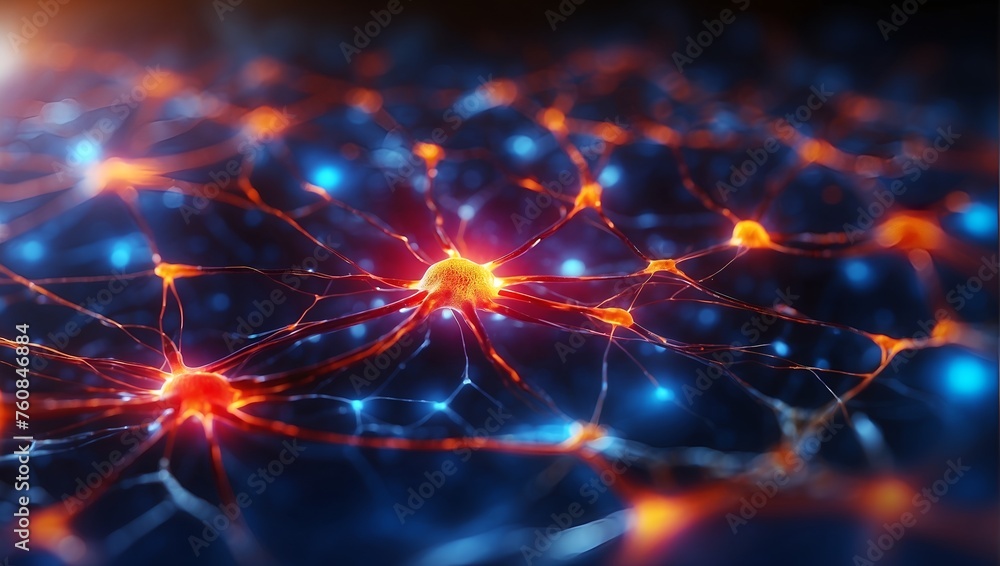 Close up active nerve cells. Human brain stimulation or activity with ...