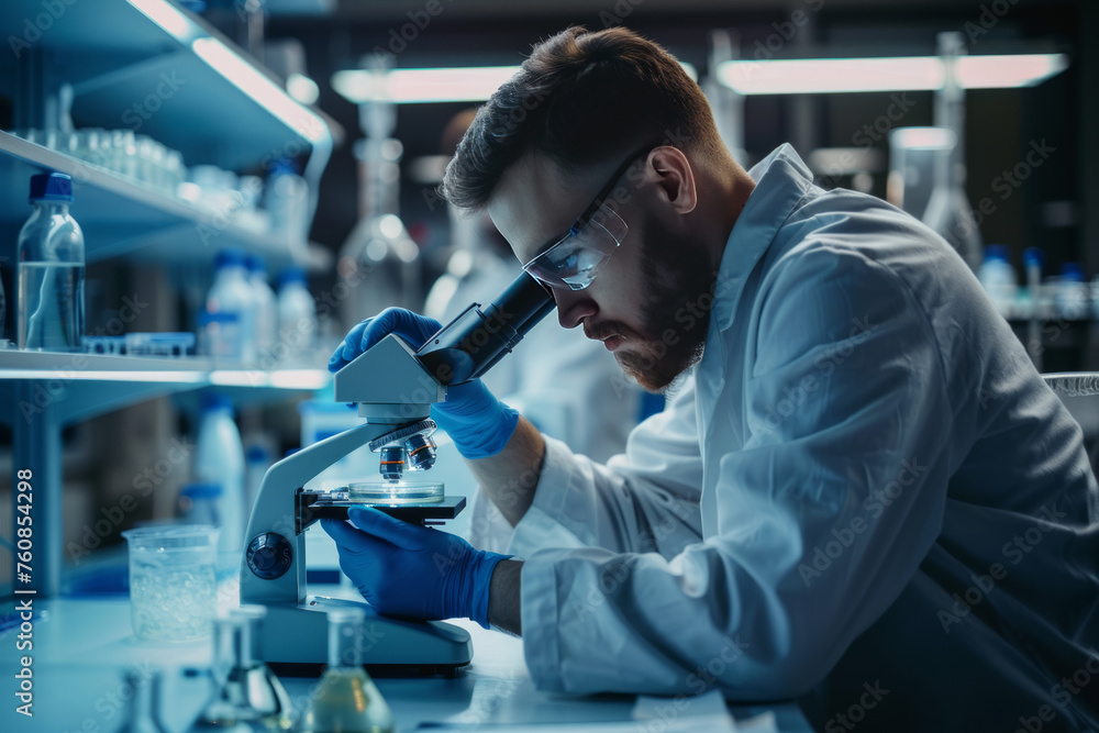 Chief research scientist conducts experiments in a modern laboratory ...
