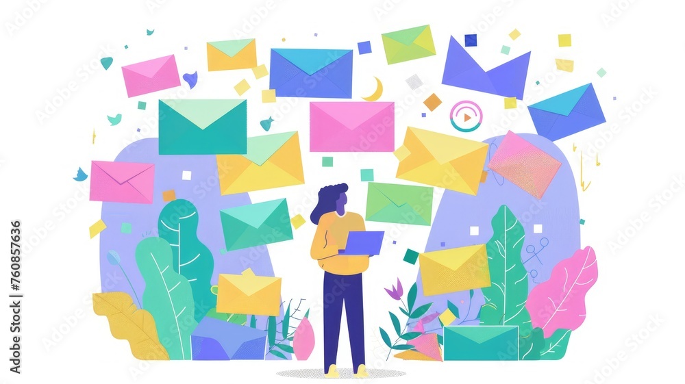 Email overload and digital communication concept - A person stands ...