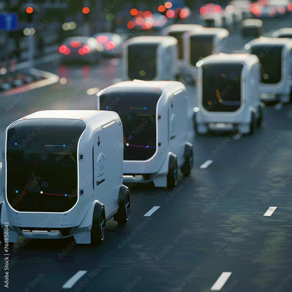 Self-driving electric vehicles on a busy road - Fleet of autonomous ...