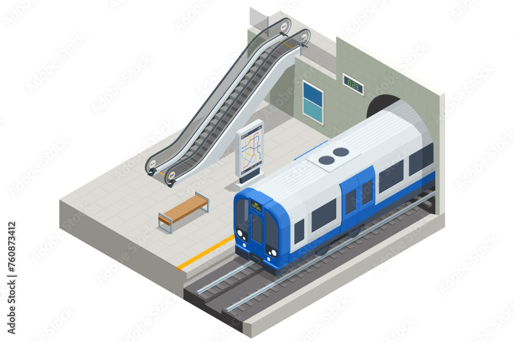Isometric subway station platform. High speed train. Included ...