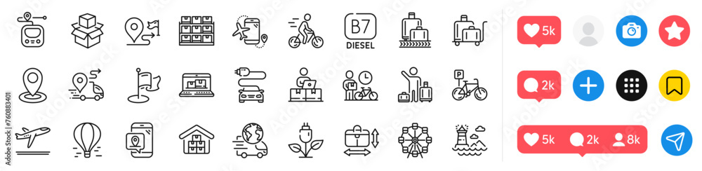 Ferris wheel, Online storage and Airport transfer line icons pack ...
