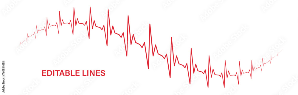 Editable stroke heart diagram ascending, descending, red EKG ...
