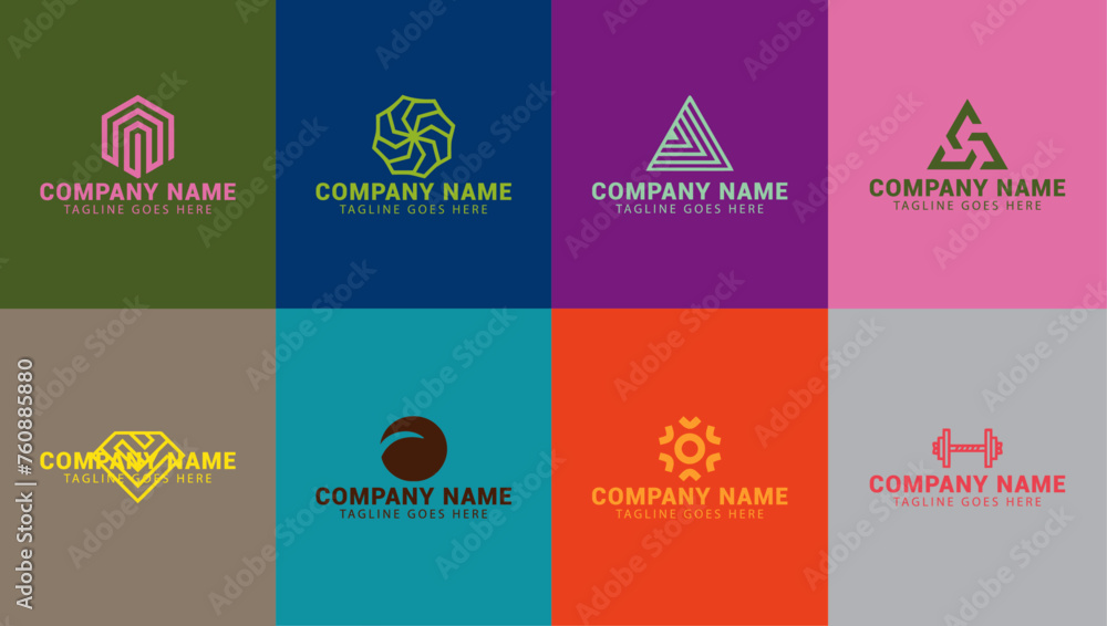 8 bundle of Business logo Icons, Isolate color logo design with ...