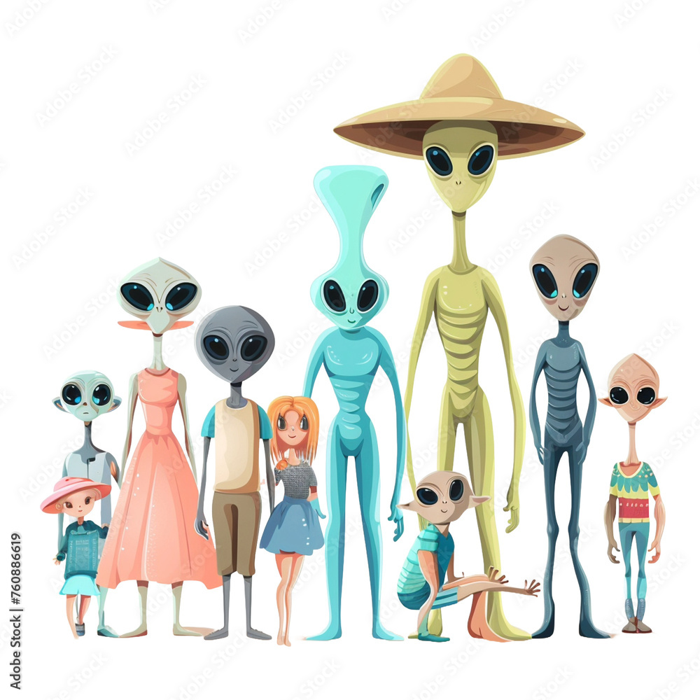 alien family cartoon illustration isolated on transparent background ...