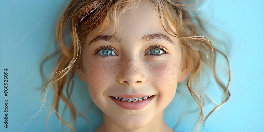 Child smiling showing braces joyful dental visit healthy teeth ...