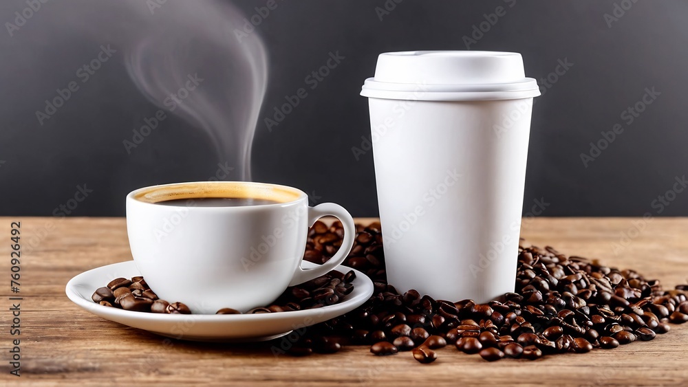 coffee cup mockup design, coffee cup mockup on coffee beans, hot coffee ...