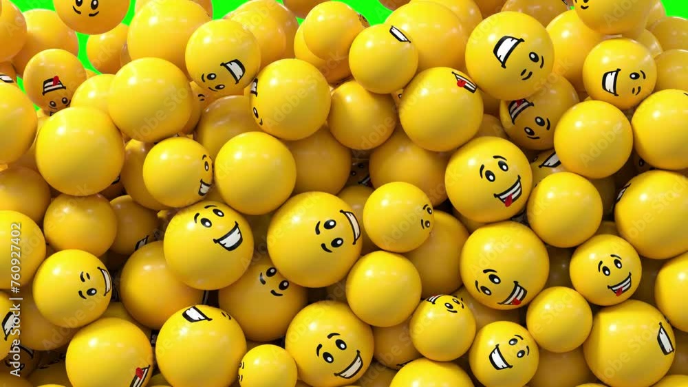 des boules jaunes avec des sourires descendent puis tombent pour créer ...