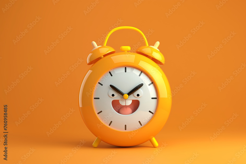 Cartoon angry alarm clock character on an orange background. Stock ...