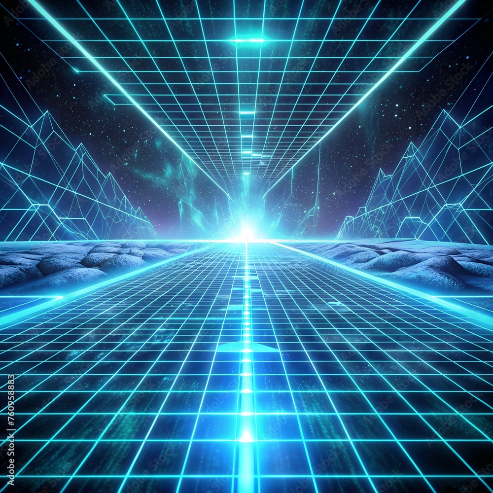 cybernetic grid background with pulsating energy nodes and illuminated ...
