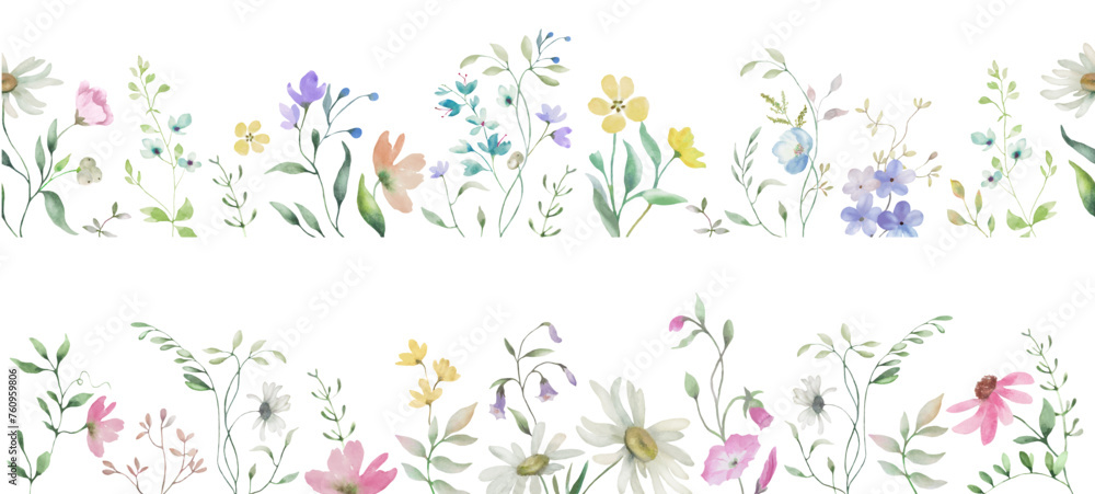 Seamless floral border set. Hand drawn illustration. Vector EPS. Stock ...