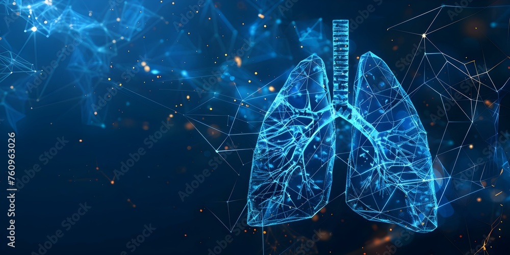Medical innovation dark blue background with wireframe low poly lung ...