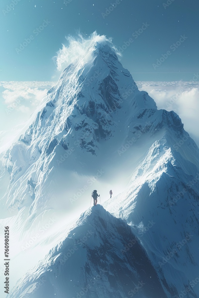 3D Blender model of a mountain summit climbers reaching top Stock ...