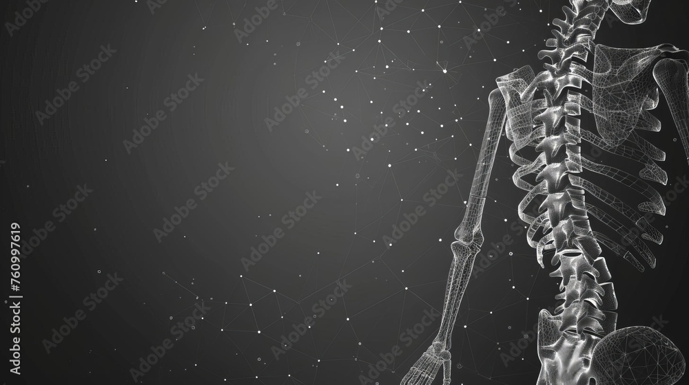 Anatomical wireframe template of a human spine, 3D polygon illustration ...