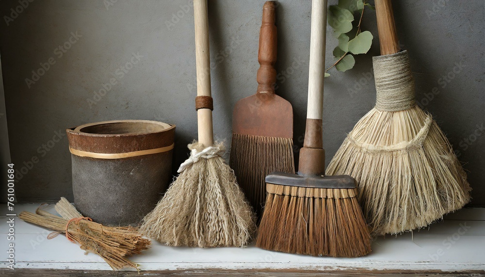 broom and bucket.a rustic-inspired WBM Home broom, brush, and dustpan ...