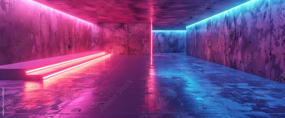 3d render abstract neon background wallpaper with red blue laser rays ...