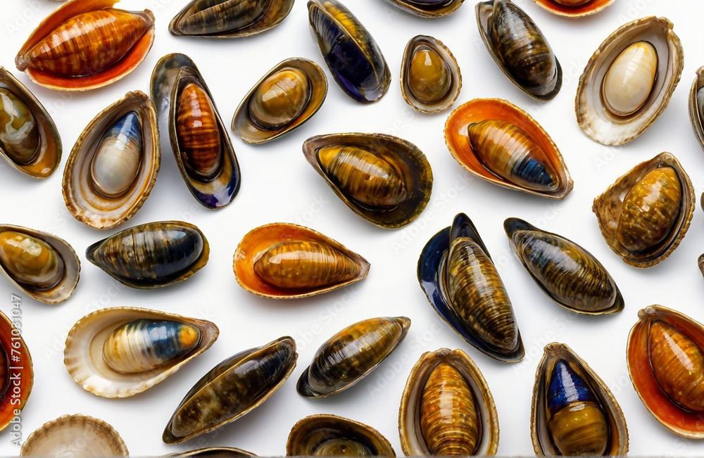 Enamel venus shell, Clam shellfish, Surf clam, mussel, spotted babylon ...