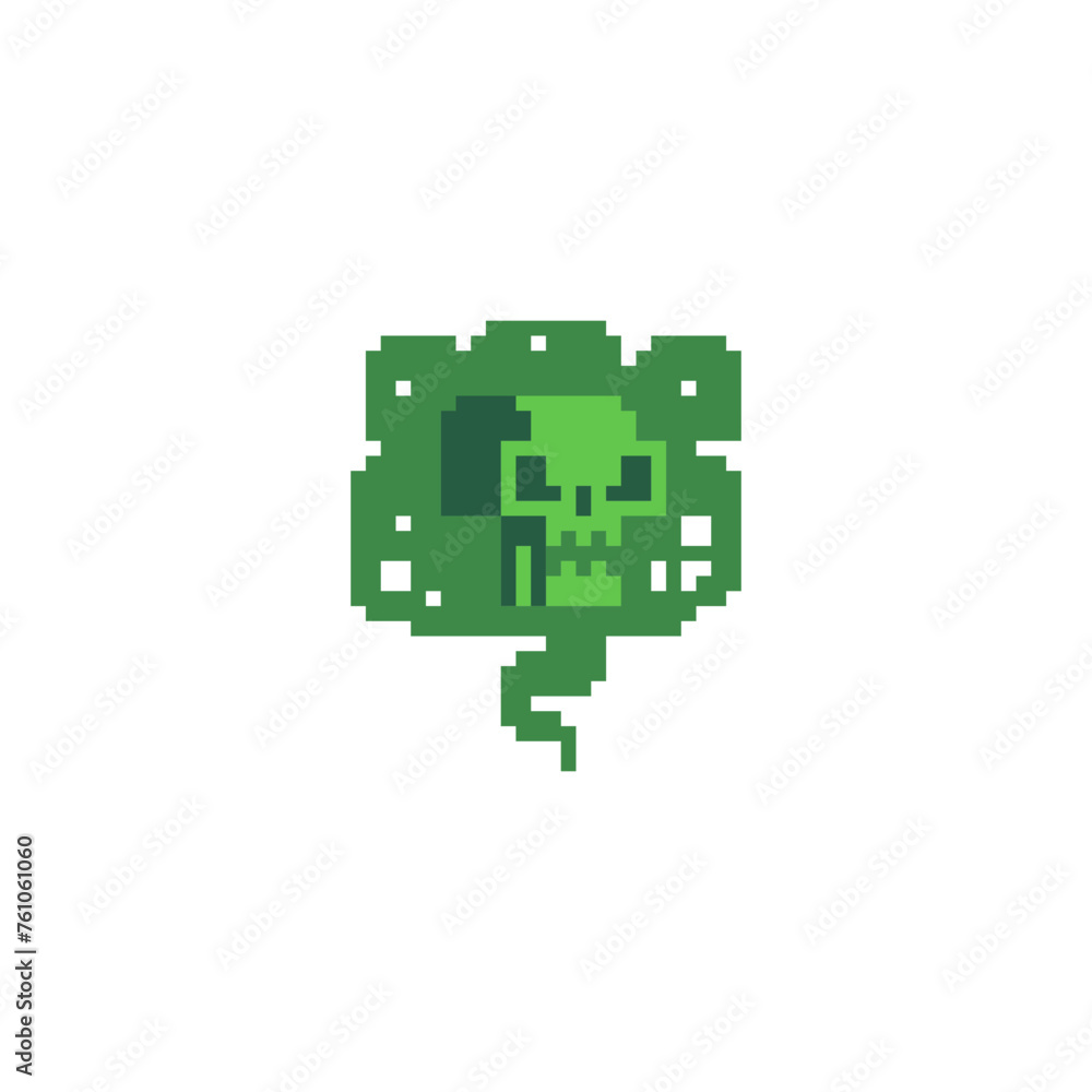 Green poison steam, fog with human skull pixel art icon, isolated on ...