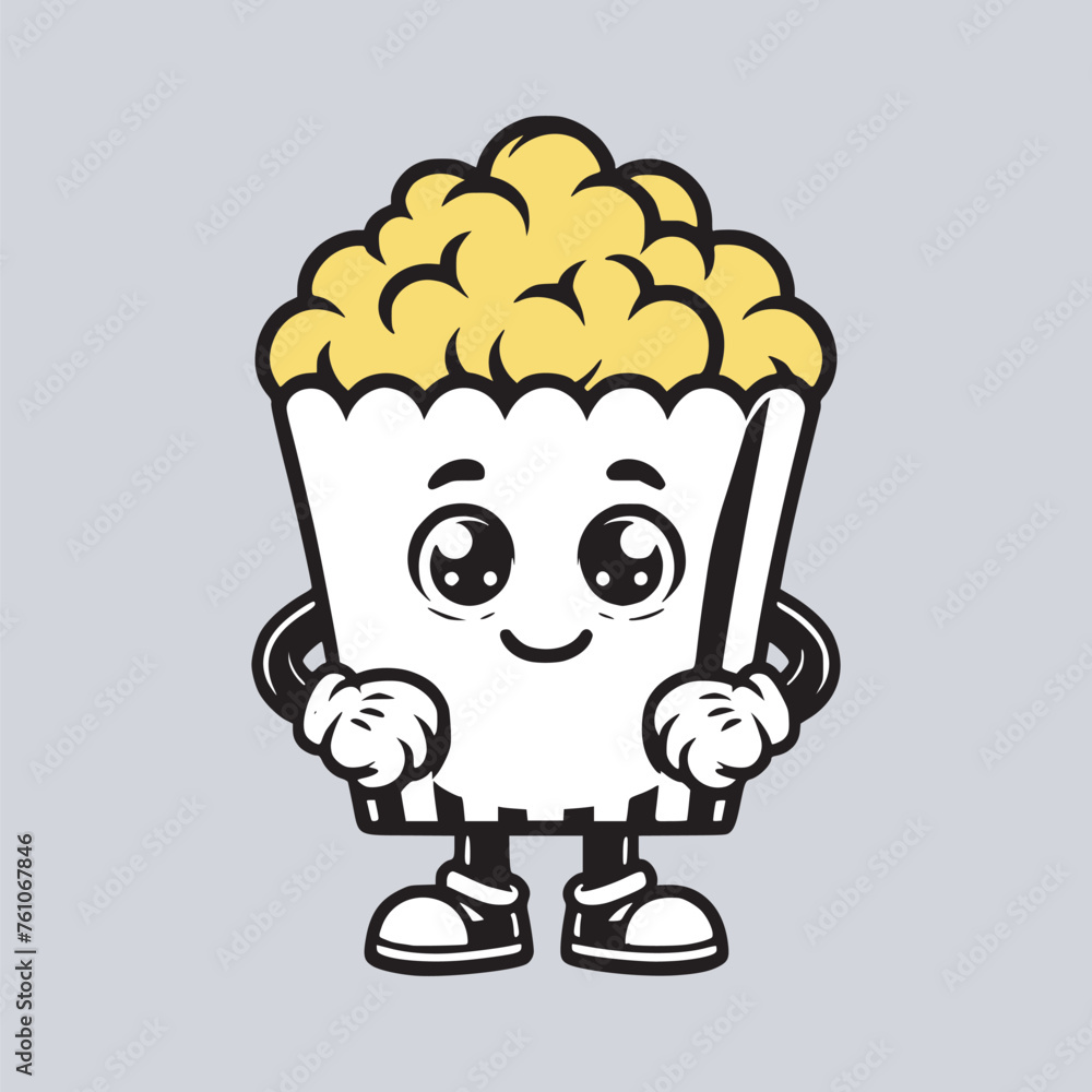 cartoon mascot popcorn cute standing idle vector illustration Stock ...