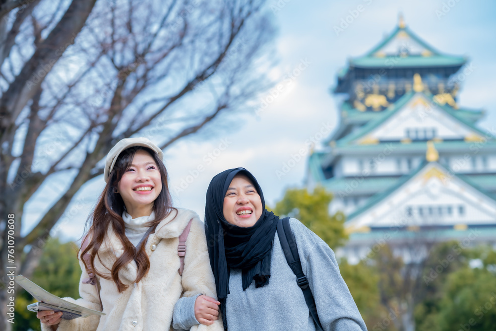 Travel, muslim travel, woman girl tourist Two Asian friends but ...