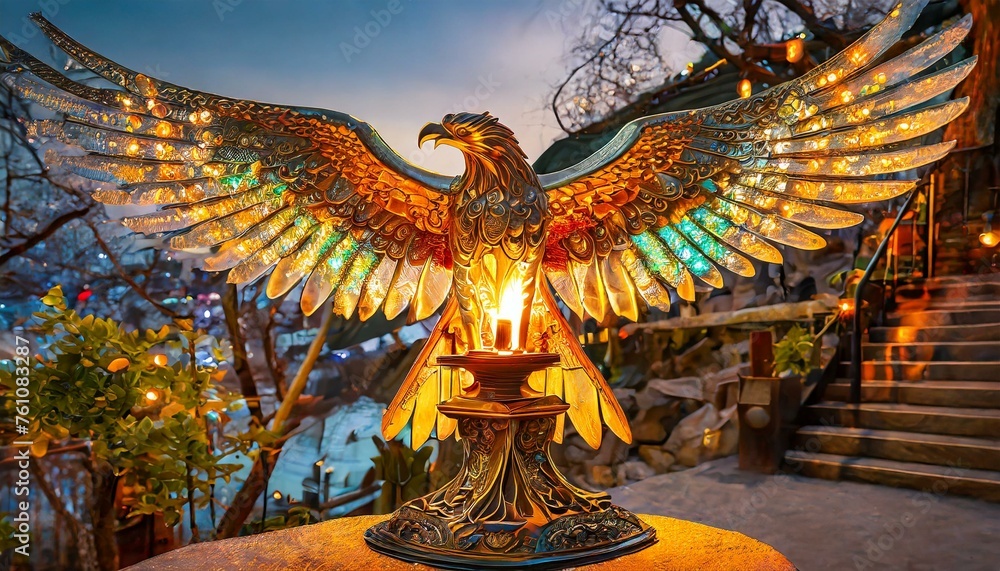 angel with wings.an intricate eagle-shaped double fire lantern ...