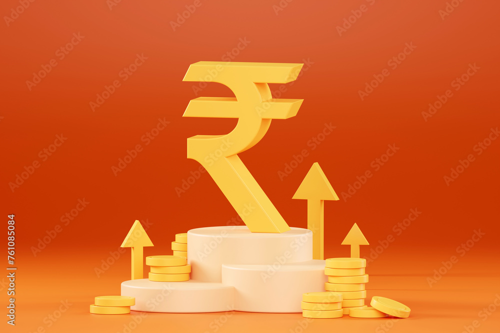 3D rendering Indian Rupee sign, indian rupee sign and golden coin with ...