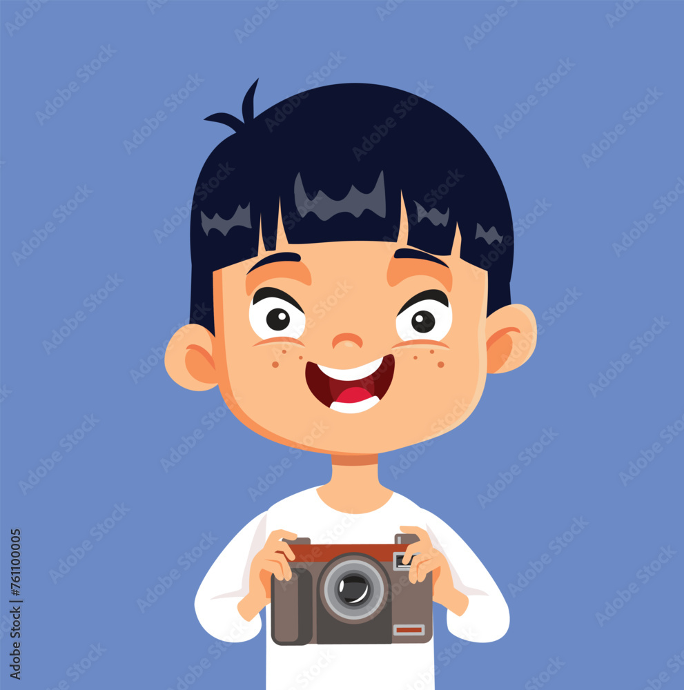 Little Boy Holding an Analogue Camera Vector Cartoon Design. Child ...