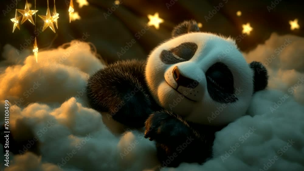 Cute baby panda sleeping on cloud with starry sky and night background ...