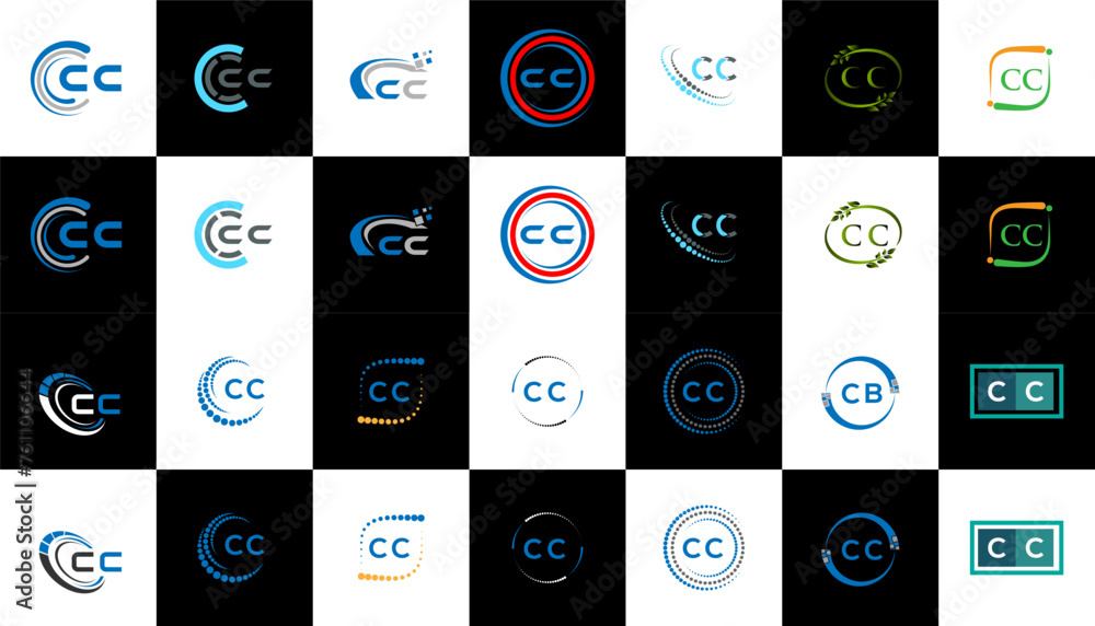 CC minimalist and classic logo set design. CC flat and simple style ...