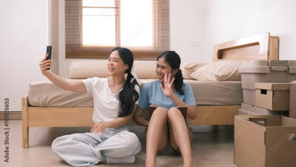 Two female friends spend their weekends together doing various activities together at home, Two ...