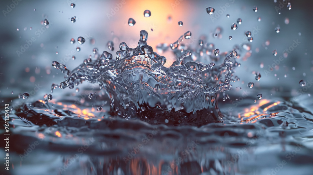 In a dynamic explosion, a water splash emanates from a thrown stone ...