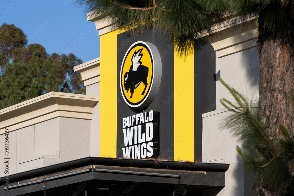 Irvine, CA, USA - May 7, 2022: Buffalo Wild Wings sign is seen at the ...