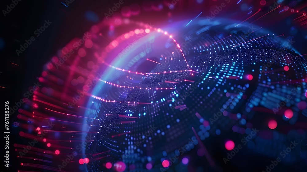 Big data sphere visualization with text. HUD wireframe mesh sphere with ...