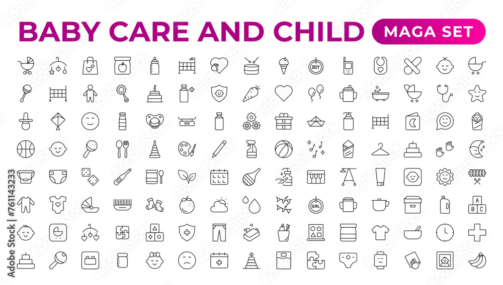 Baby care & Child icon set. care, International Children's Day, kid and ...