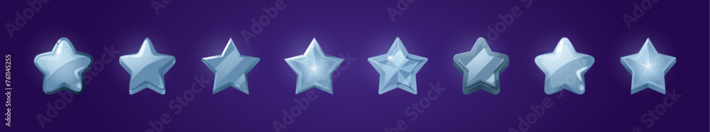 Silver game rank stars set isolated on blue background. Vector cartoon ...