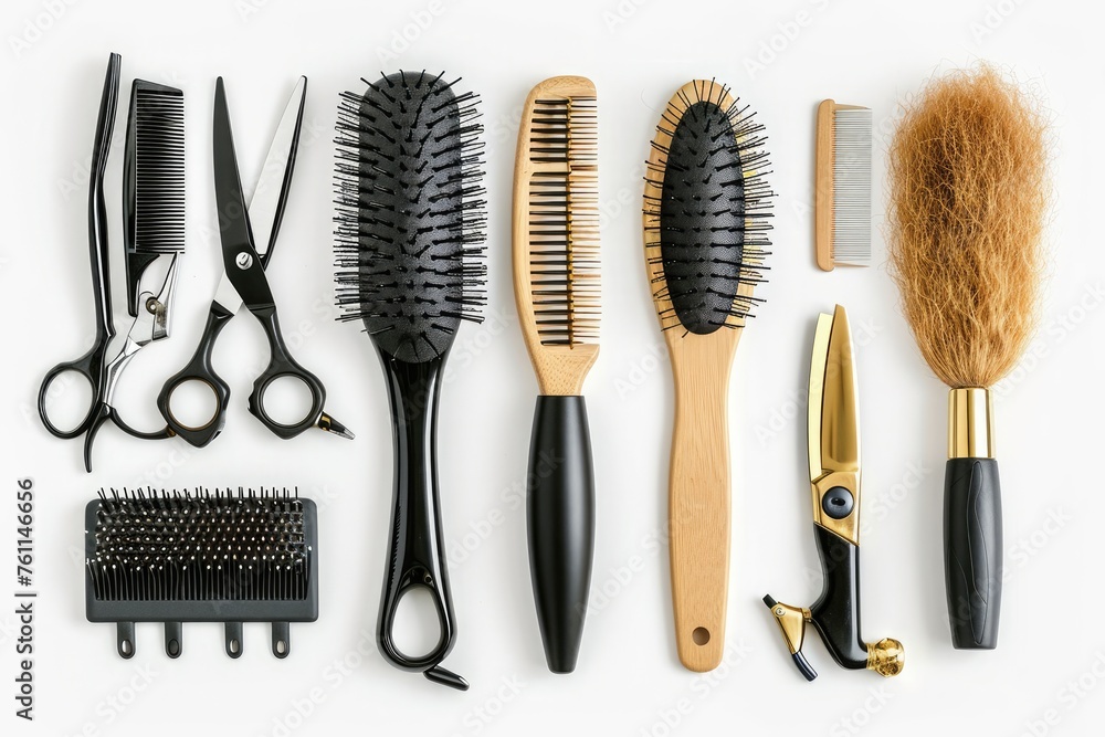 A collection of various hair brushes designed for different hair types ...