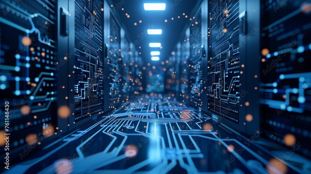 Circuit Board with many CPU Processors in the server room of the data ...