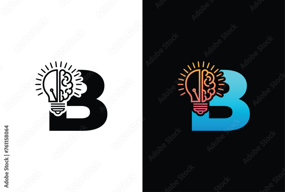 Initial letter B half of light bulb and brain isolated on white ...