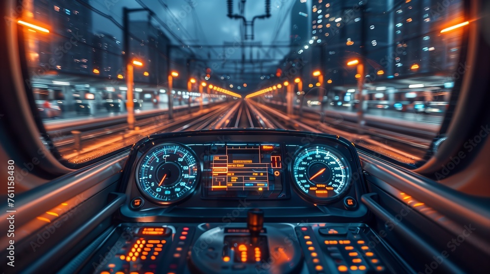 Train Driver's Cockpit View at High Speed. The cockpit view from a high ...