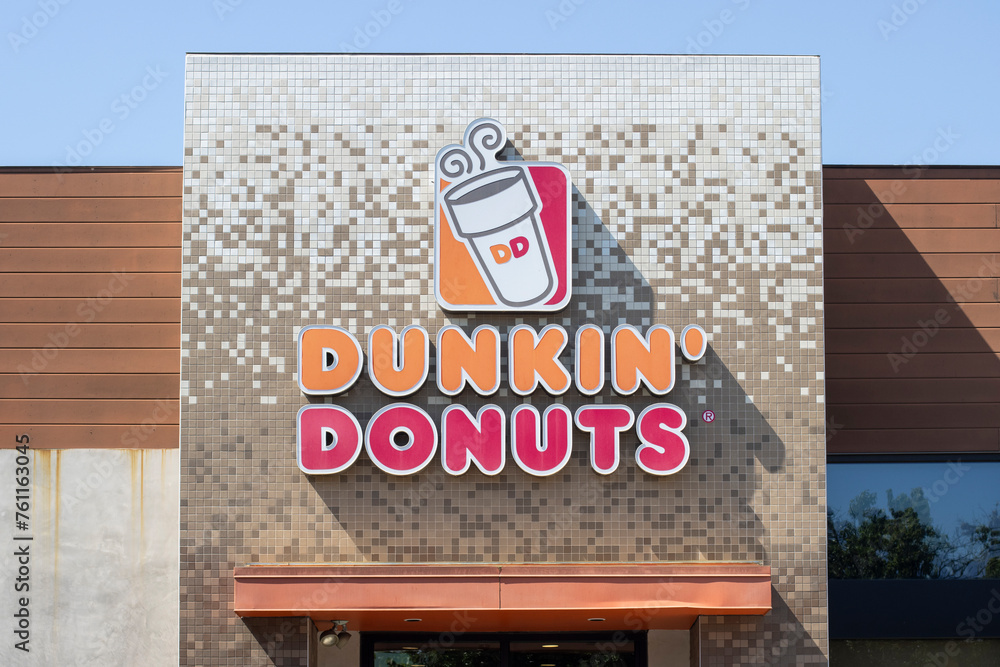 Long Beach, CA, USA - May 13, 2022: Dunkin' Donuts sign is seen at the ...