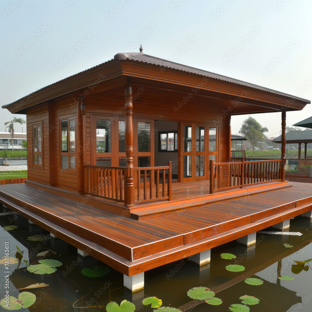 Tiny one floor timber frame house with single front doors and terrace ...