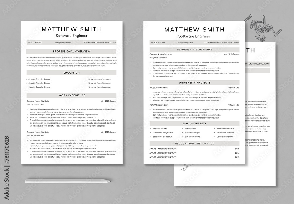 Resume Template For Software Engineer Stock Template | Adobe Stock