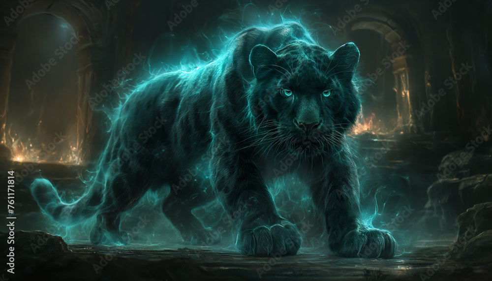 A prowling panther spirit. A translucent and ghostly specter of the ...